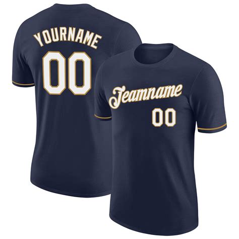 Custom Navy White Old Gold T Shirt