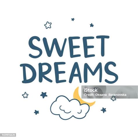 벡터 손으로 그린 글자 달콤한 꿈입니다 보육원 포스터 인쇄를위한 디자인 흰색 배경에 격리 0명에 대한 스톡 벡터 아트 및 기타