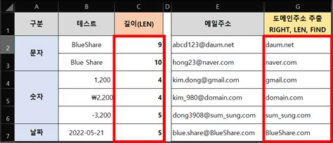 엑셀 len 함수 사용법 문자열 길이 구하기
