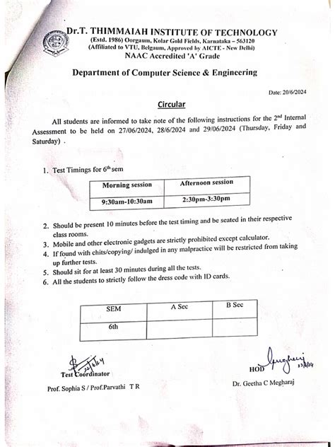 6th Sem Cie 2 Circular And Timetable Pdf