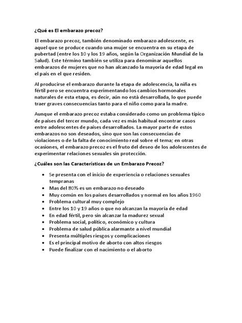 El Embarazo Precoz Pdf El Embarazo Embarazo En La Adolescencia