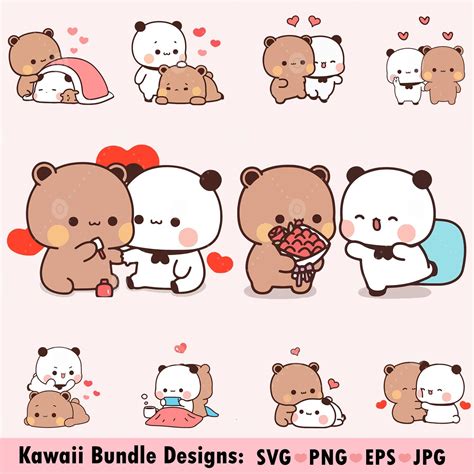 Kawaii Cute Dudu Bubu Hug Love Panda Bear Couple Love Svg 10 Cute