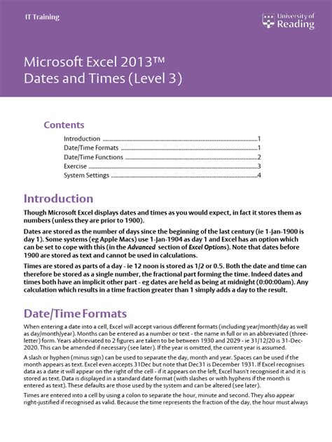 Excel 2013 Dates Times Level3 Pdf