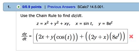 solved use the chain rule to find dz dt z x 2 y 2