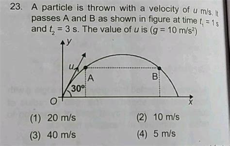 23 A Particle Is Thrown With A Velocity Of U M S Passes A And B As Shown In Figure Time T 1s