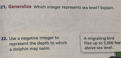 21 Generalize Which Integer Represents Sea Level Explain 22 Use A Negative Integer To [math]