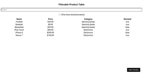 Class Component Table Codesandbox