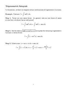 Trigonometric Integrals Lesson Notes AP Calculus Integral Calculus Lecture