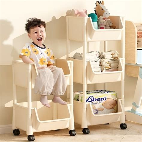Пластикова етажерка на коліщатках полиця для зберігання книг документів журналів дитячих
