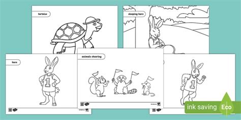 토끼와 거북이 단어 색칠하기 The Tortoise And The Hare Coloring Sheets