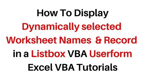 Get Worksheet Names Table Record In A Listbox Vba Userform Youtube