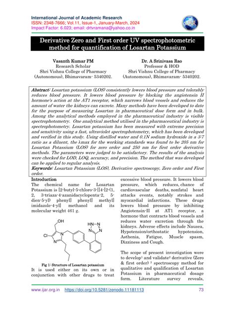 Pdf Derivative Zero And First Order Uv Spectrophotometric Method For Quantification Of