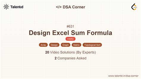 631 Design Excel Sum Formula Hard Dsa Corner Talentd