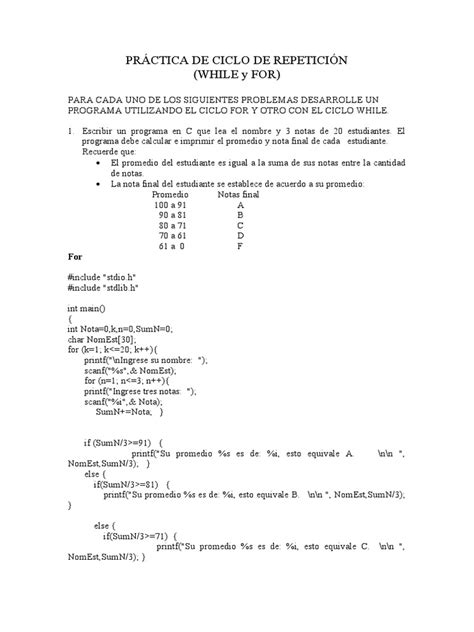 Ciclos While Y For En C Pdf