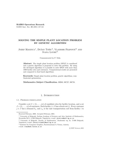 pdf solving the simple plant location problem by genetic algorithm