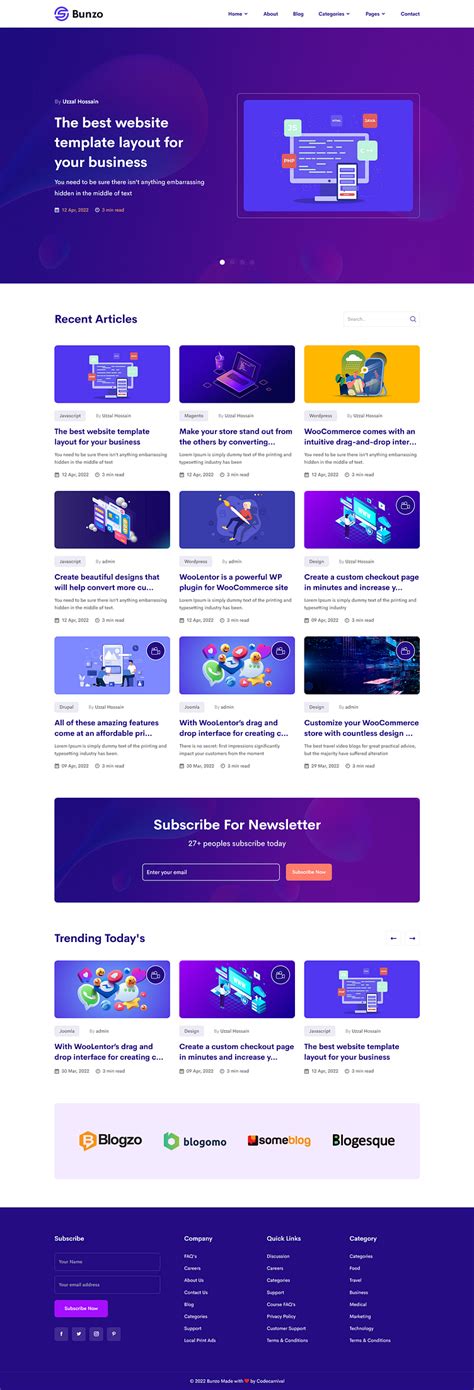 Vue Js Blog Template Bunzo By Devitems On Dribbble