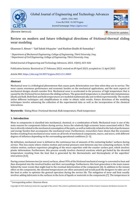 Pdf Review On Modern And Future Tribological Directions Of Frictional Thermal Sliding Wear