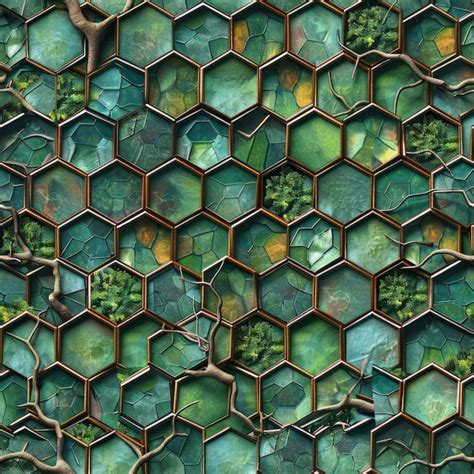 Seamless Repeating Pattern Of Hexagonal Tree Bush Cross Sections