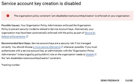 Enable Service Account Key Creation Transend