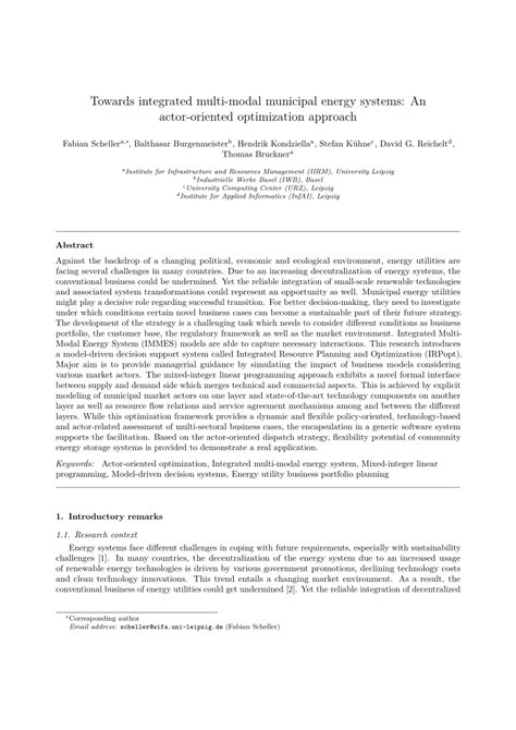 Pdf Towards Integrated Multi Modal Municipal Energy Systems An Actor Oriented Optimization