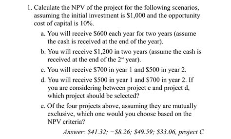 Solved Calculate The NPV Of The Project For The Following Chegg Com
