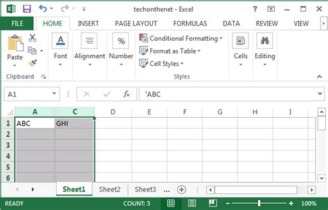 ms excel 2013 unhide a column