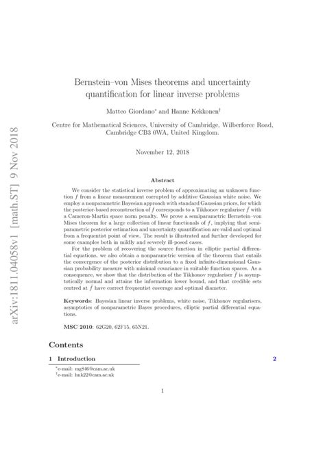 Bernstein Von Mises Theorems And Uncertainty Quantification For Linear Inverse Problems DeepAI