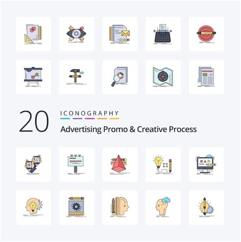 Free Vector 20 Advertising Promo And Creative Process Line Filled
