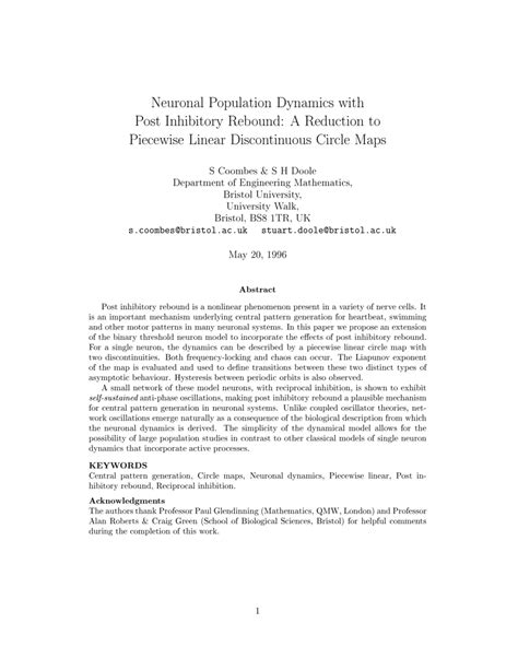 Pdf Neuronal Population Dynamics With Post Inhibitory Rebound A Reduction To Piecewise Linear