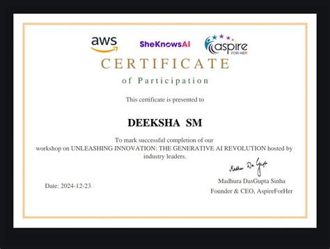 Deeksha S M On Linkedin Generativeai Innovation Airevolution Aspireforher Aws Sheknowsai