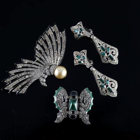 Lot Vintage Art Deco 1930s 3pc Costume Jewelry Panetta Dangle