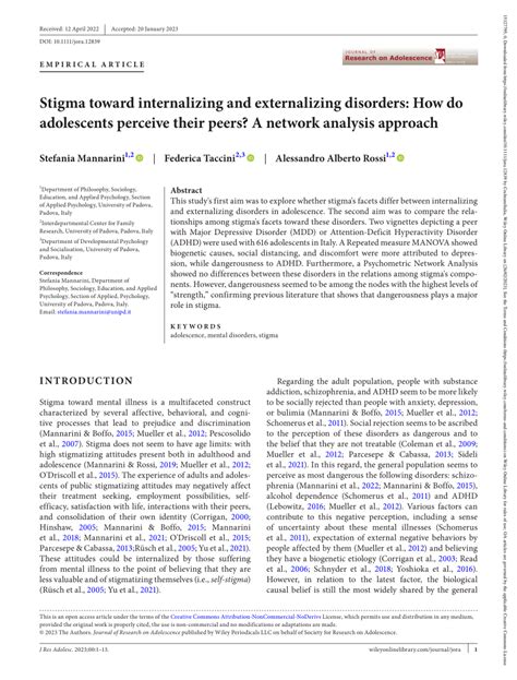 Pdf Stigma Toward Internalizing And Externalizing Disorders How Do Adolescents Perceive Their