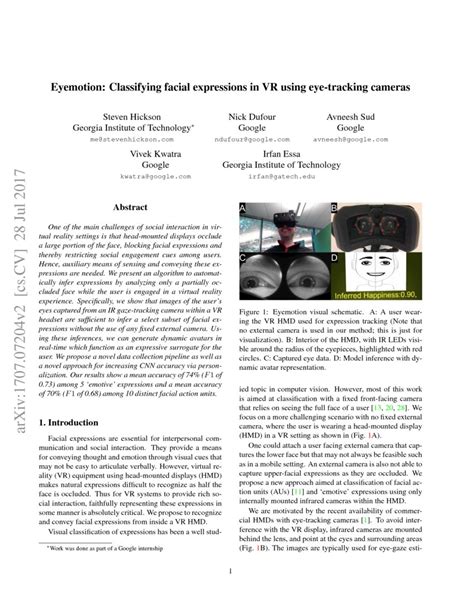 Eyemotion Classifying Facial Expressions In Vr Using Eye Tracking