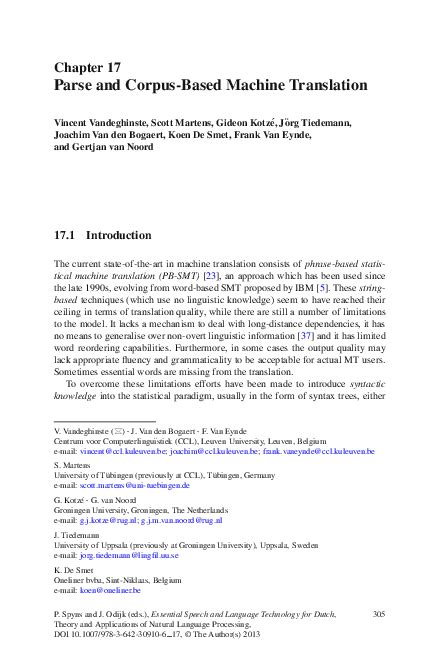 Pdf Parse And Corpus Based Machine Translation F Van Eynde