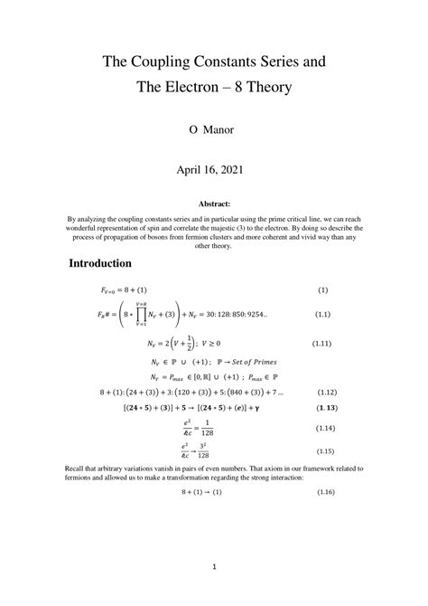 Pdf The Coupling Constants Series And The Electron 8 Theory