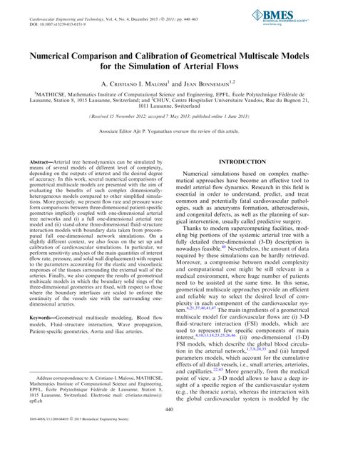 Pdf Numerical Comparison And Calibration Of Geometrical Multiscale Models For The Simulation