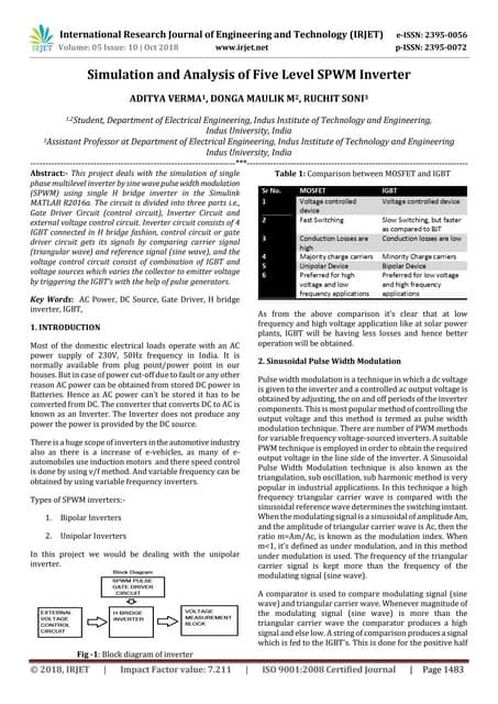 Irjet Simulation And Analysis Of Five Level Spwm Inverter Pdf