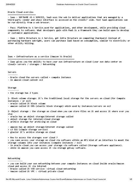Oracle Autonomous Database Notes Pdf Cloud Computing Databases