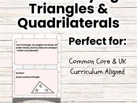 5 Classifying Triangles And Quadrilaterals Anchor Chart Flash Cards Teaching Resources
