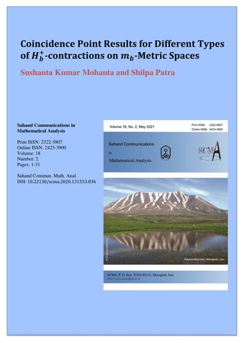 Pdf Coincidence Point Results For Different Types Of Contractions On Metric Spaces Sahand