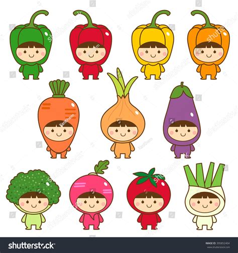 귀여운 야채 옷을 입은 아이들 스톡 벡터 로열티 프리 395852404 Shutterstock