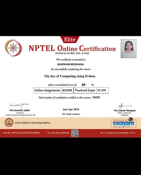 meghana gandham on linkedin nptel swayam python programming certification continuouslearning
