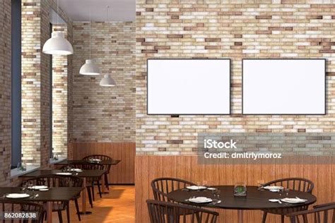 현대적인 레스토랑 인테리어 제공된 테이블 및 빈 포스터 0명에 대한 스톡 사진 및 기타 이미지 0명 가구 개념 Istock