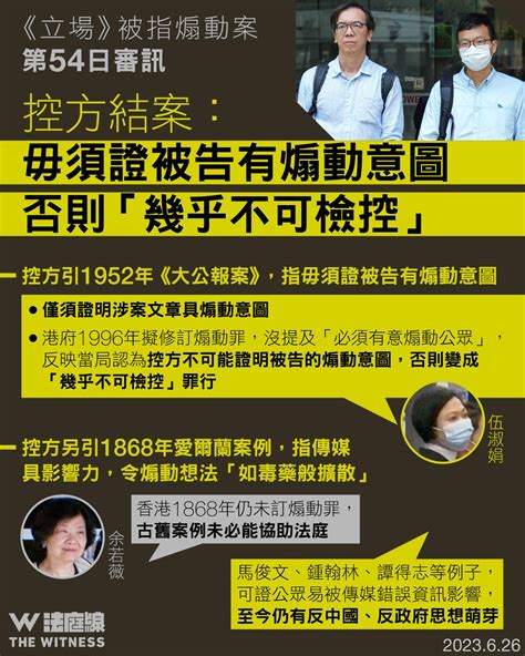 法庭線 The Witness 《立場》被指煽動案｜控方結案引1952年大公報案例 指煽動罪毋須證被告有煽動意圖