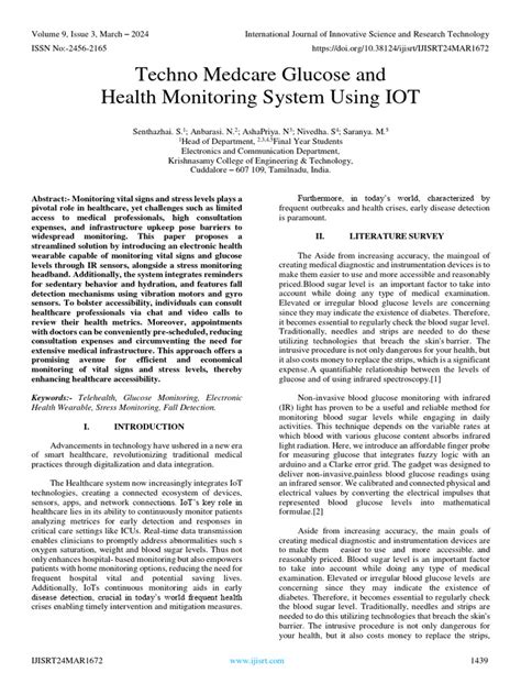 Techno Medcare Glucose And Health Monitoring System Using Iot Download Free Pdf Monitoring