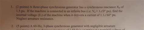 Solved Points A Three Phase Synchronous Generator Has Chegg