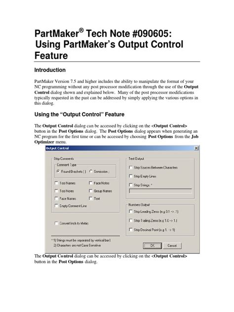 partmaker tech note 090605 using partmaker s output control feature pdf input output