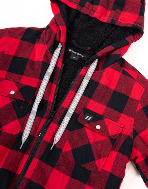 Womens Hooded Sherpa Lined Buffalo Plaid Flannel Shirt Jacket
