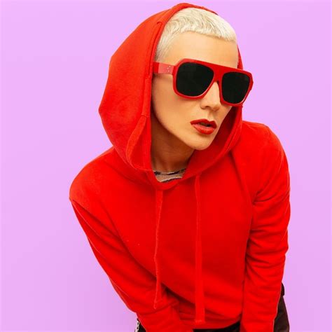 Premium Photo Stylish Alternative Girl Fashion Look Sunglasses And Hoodie