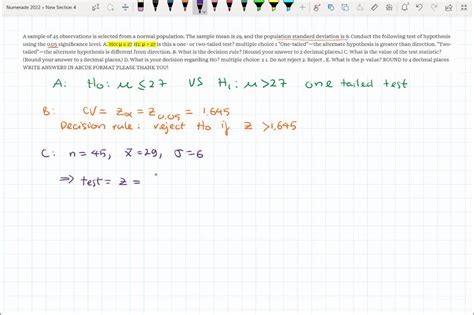 Solved A Sample Of 45 Observations Is Selected From A Normal Population The Sample Mean Is 29